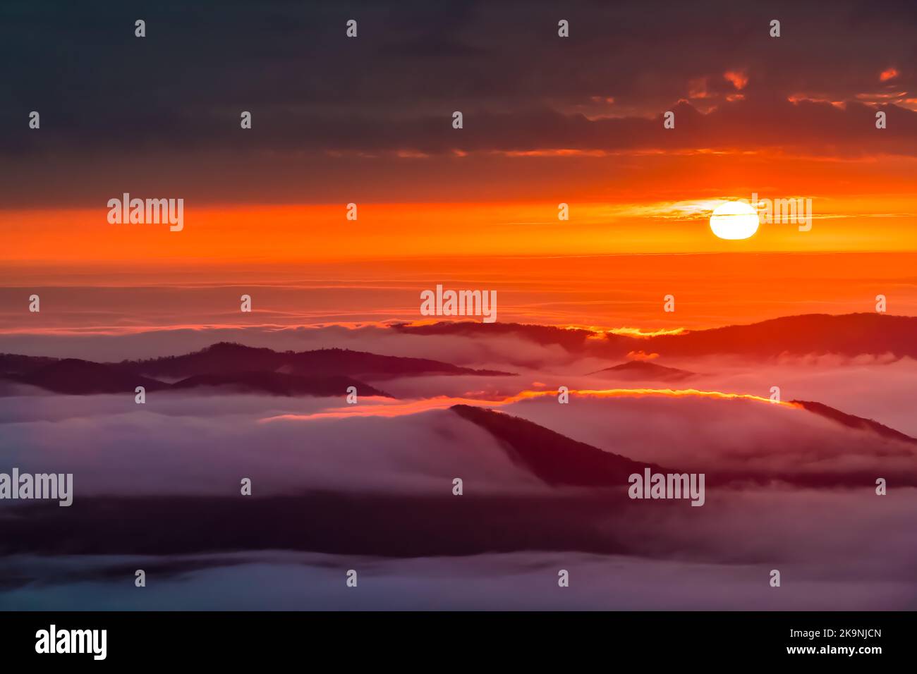 Clouds inversion at sunrise morning dawn in Wintergreen Resort ...