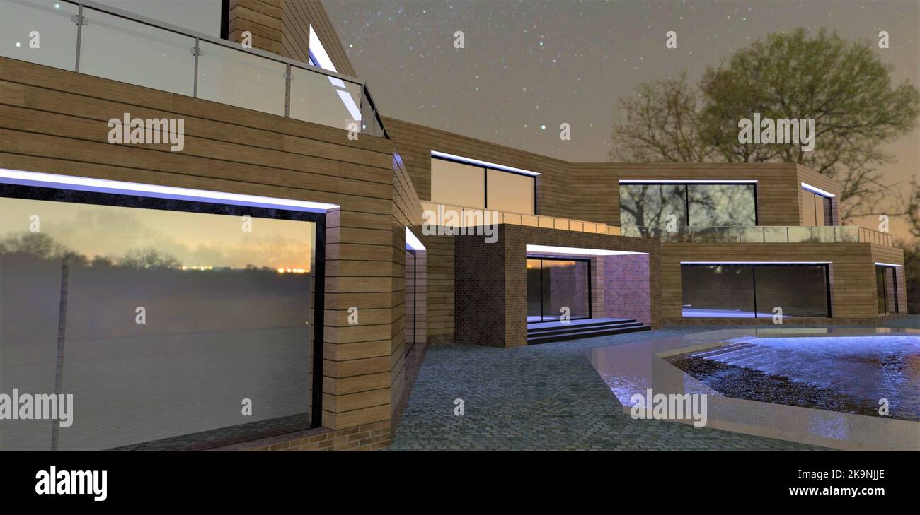 Illumination of the exterior of a modern building. LED strip in the ...