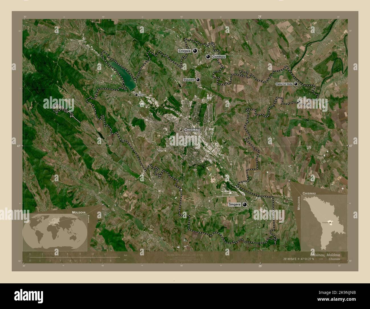 Chisinau, city of Moldova. High resolution satellite map. Locations and ...