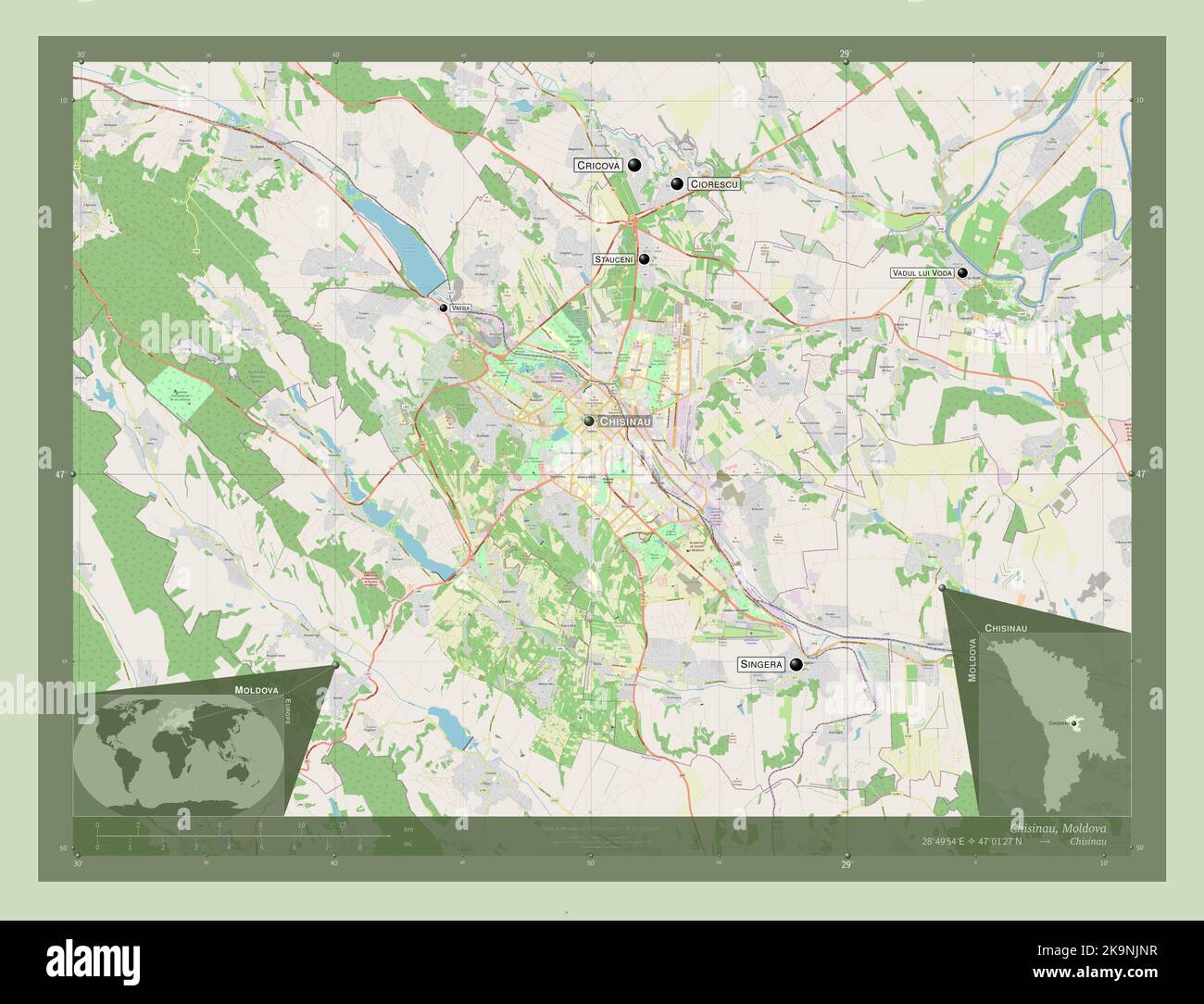 Chisinau, city of Moldova. Open Street Map. Locations and names of ...