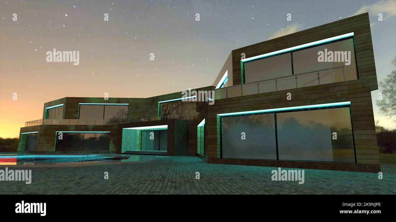 LED lighting of a futuristic estate designed in an unusual ...