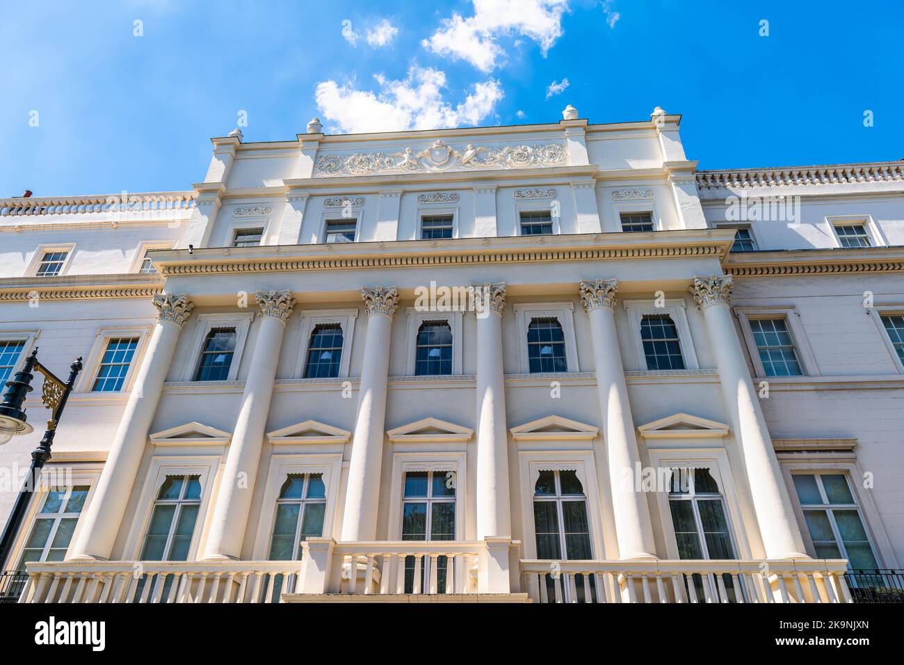 Looking up view of Belgrave square in Belgravia, London United Kingdom ...