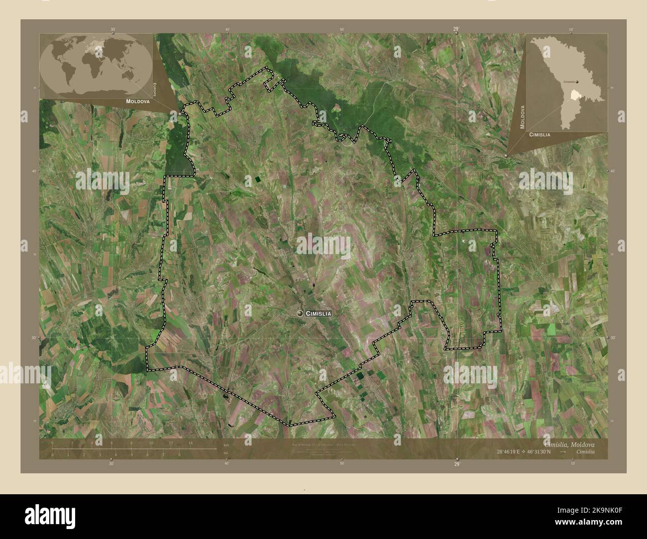Cimislia, district of Moldova. High resolution satellite map. Locations ...