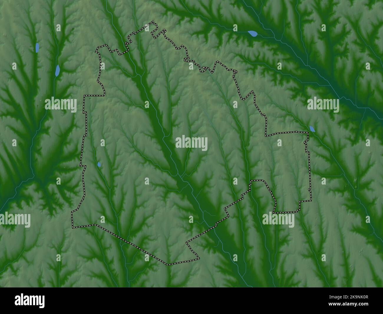 Cimislia, district of Moldova. Colored elevation map with lakes and ...
