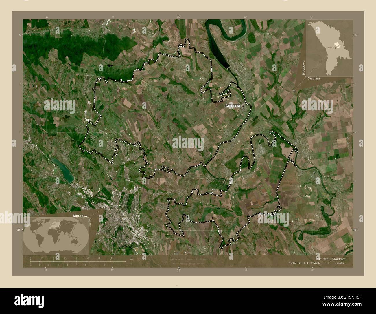 Criuleni, district of Moldova. High resolution satellite map. Locations ...