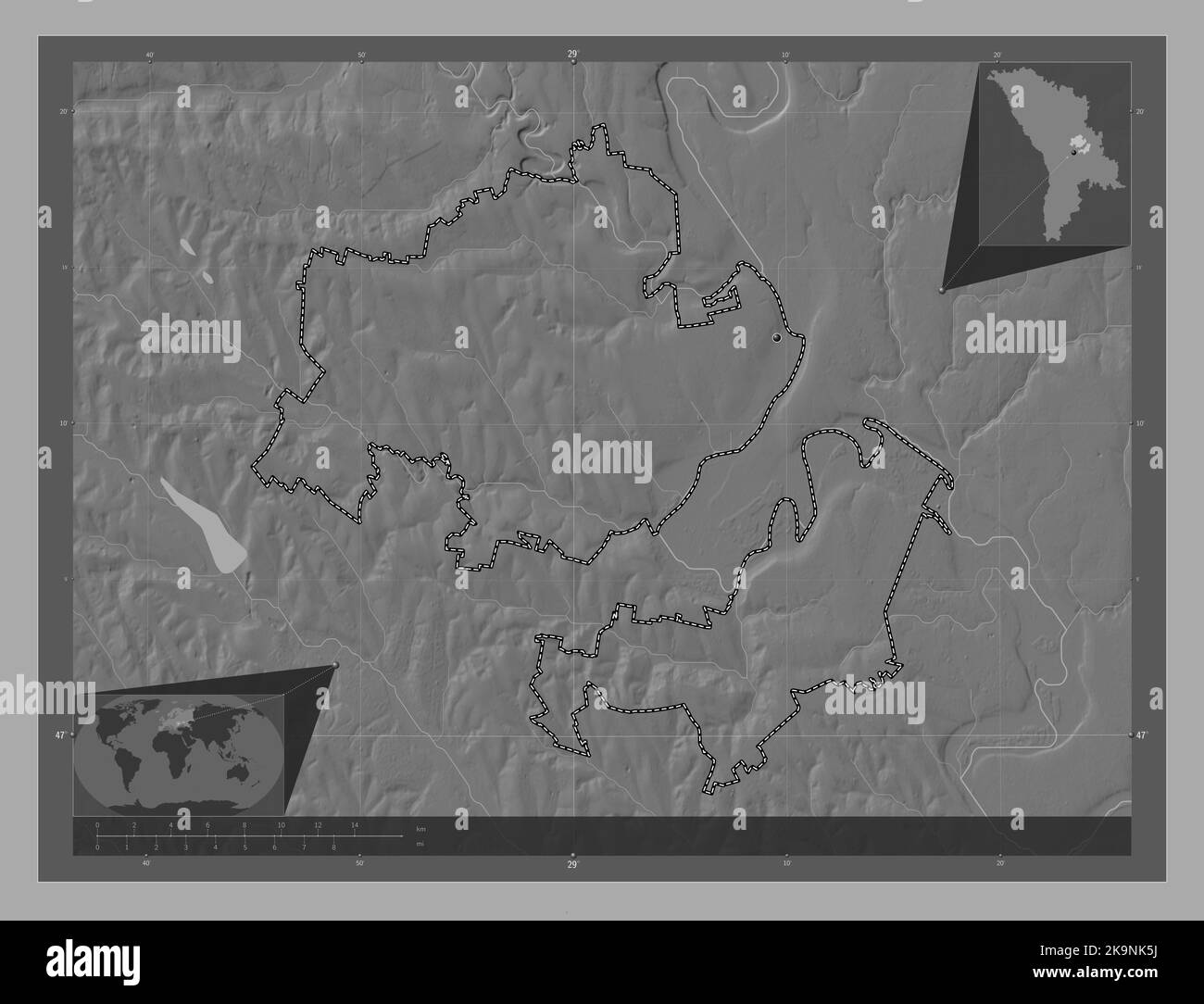 Criuleni, district of Moldova. Bilevel elevation map with lakes and ...
