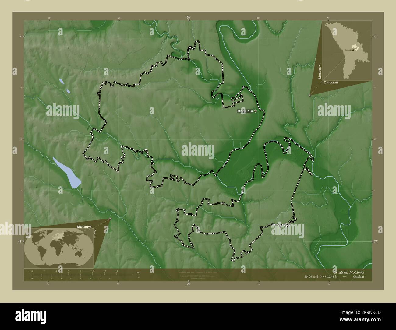 Criuleni, district of Moldova. Elevation map colored in wiki style with ...