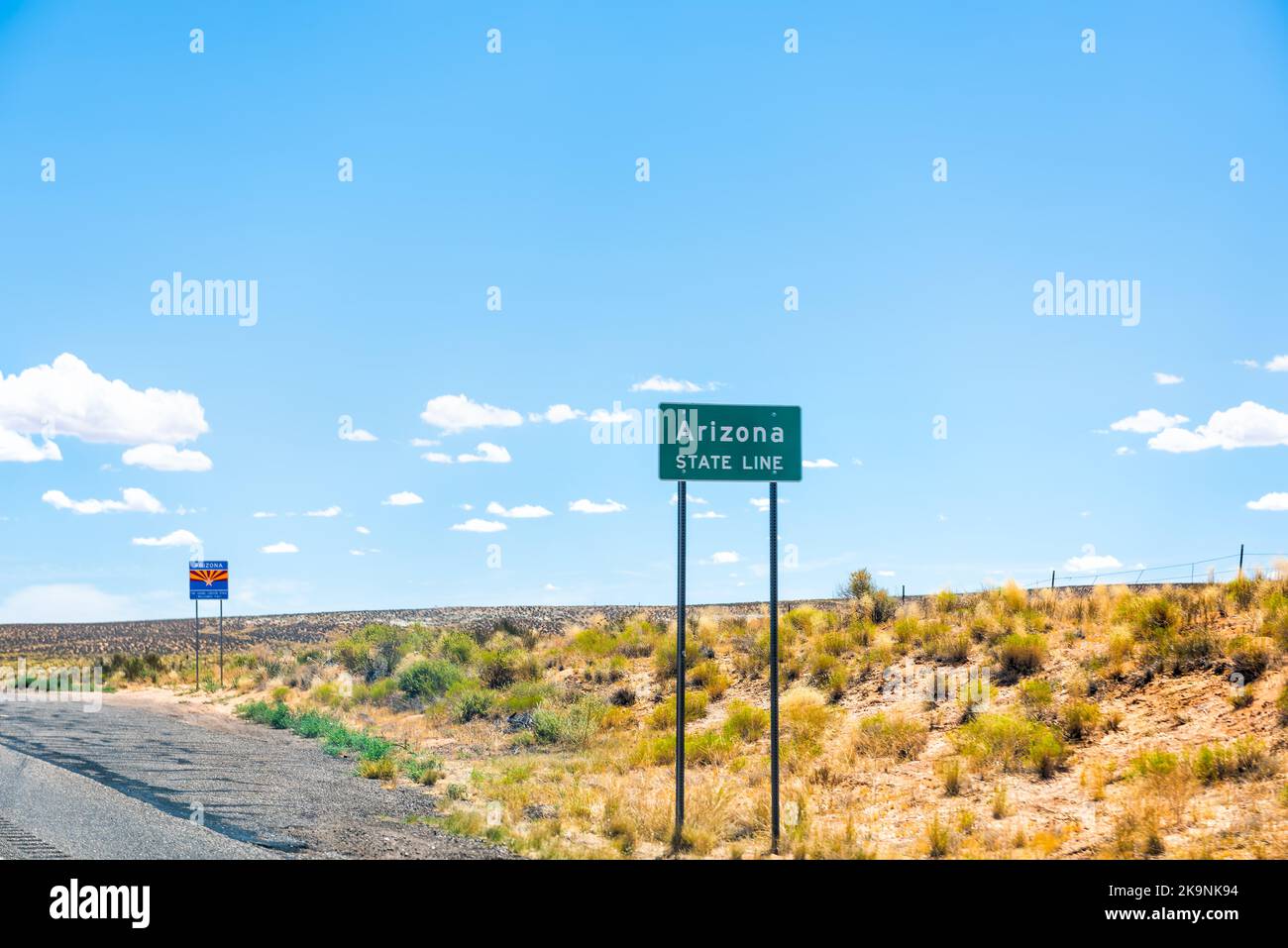 Page, USA with state line border with welcome to Arizona sign entering ...