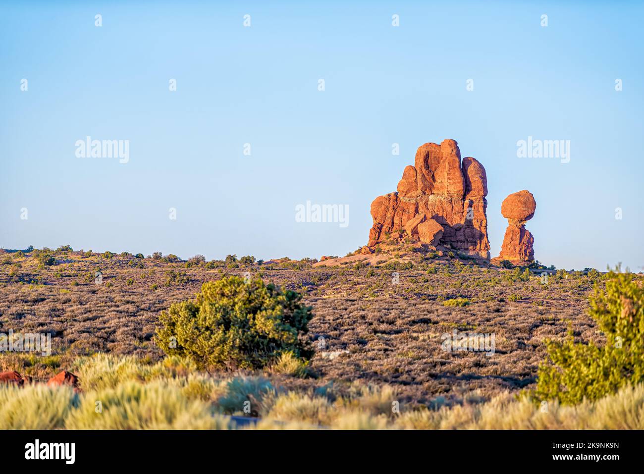 Balanced rock in Utah Arches National Park butte far distant view on ...
