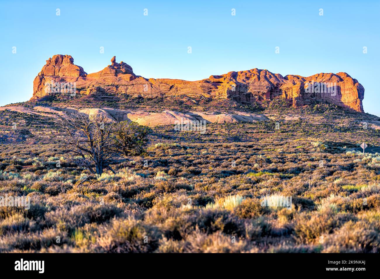 Balanced rock on cliff in Arches National Park butte view in Utah ...