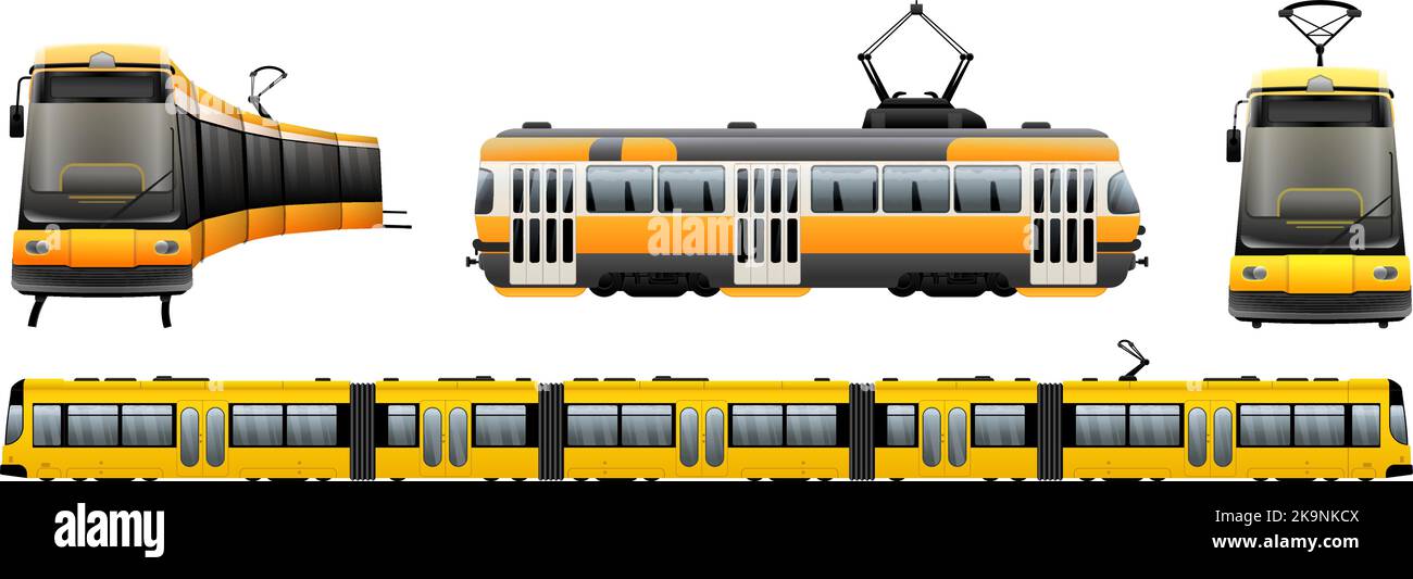 Tram car icons set cartoon vector. Tram trolley. Tramcar cable Stock ...
