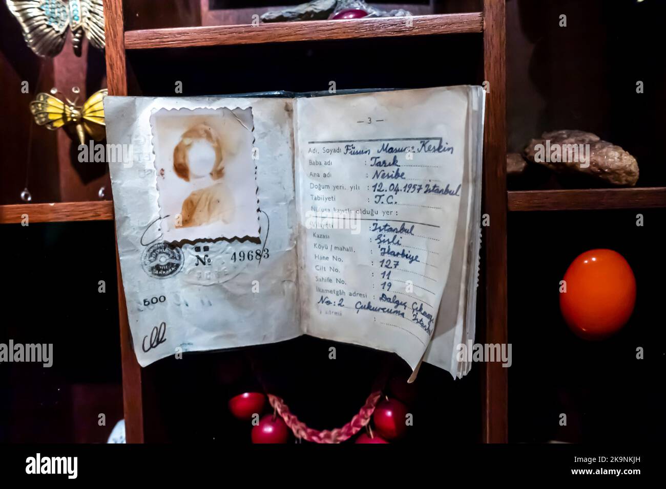Füsun's ID, document. Exponats in The Museum of Innocence, Istanbul ...