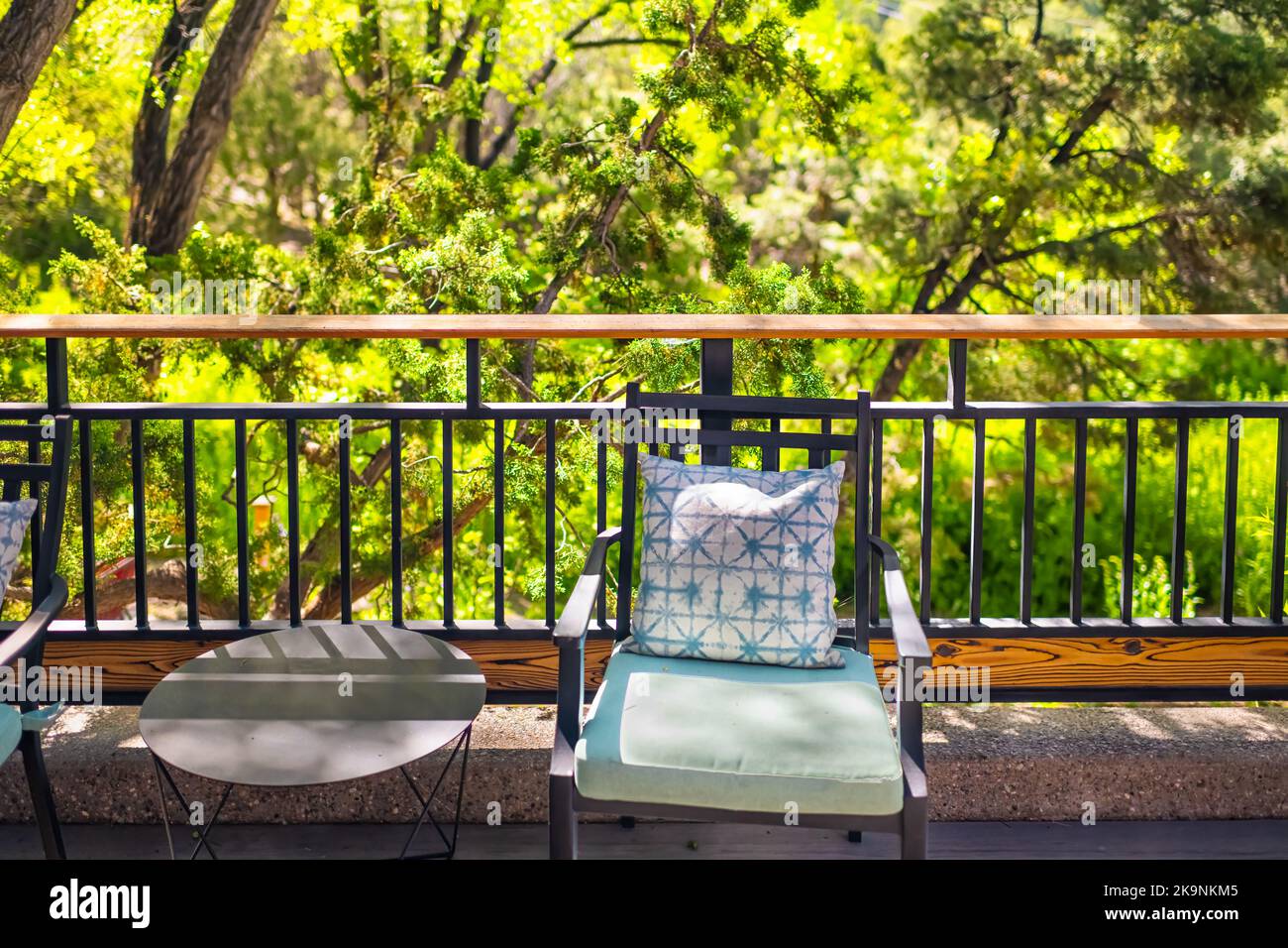 Wooden fence railing in modern luxury outdoor garden patio terrace ...