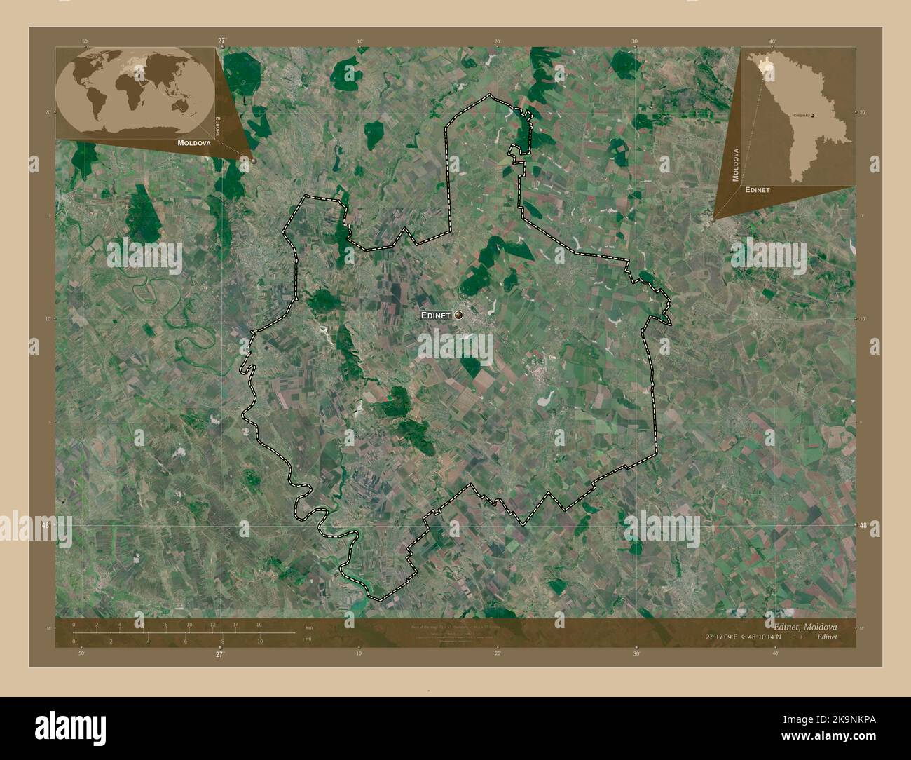 Edinet, district of Moldova. Low resolution satellite map. Locations ...
