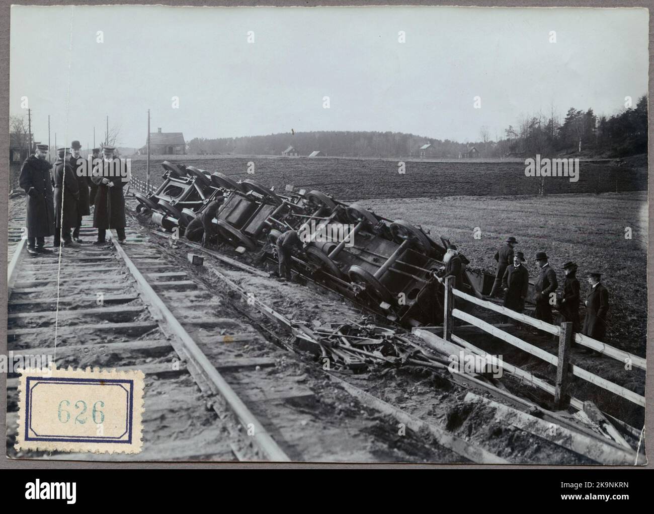 The State Railways, SJ CC 405. Personnel at derailed locomotives with ...