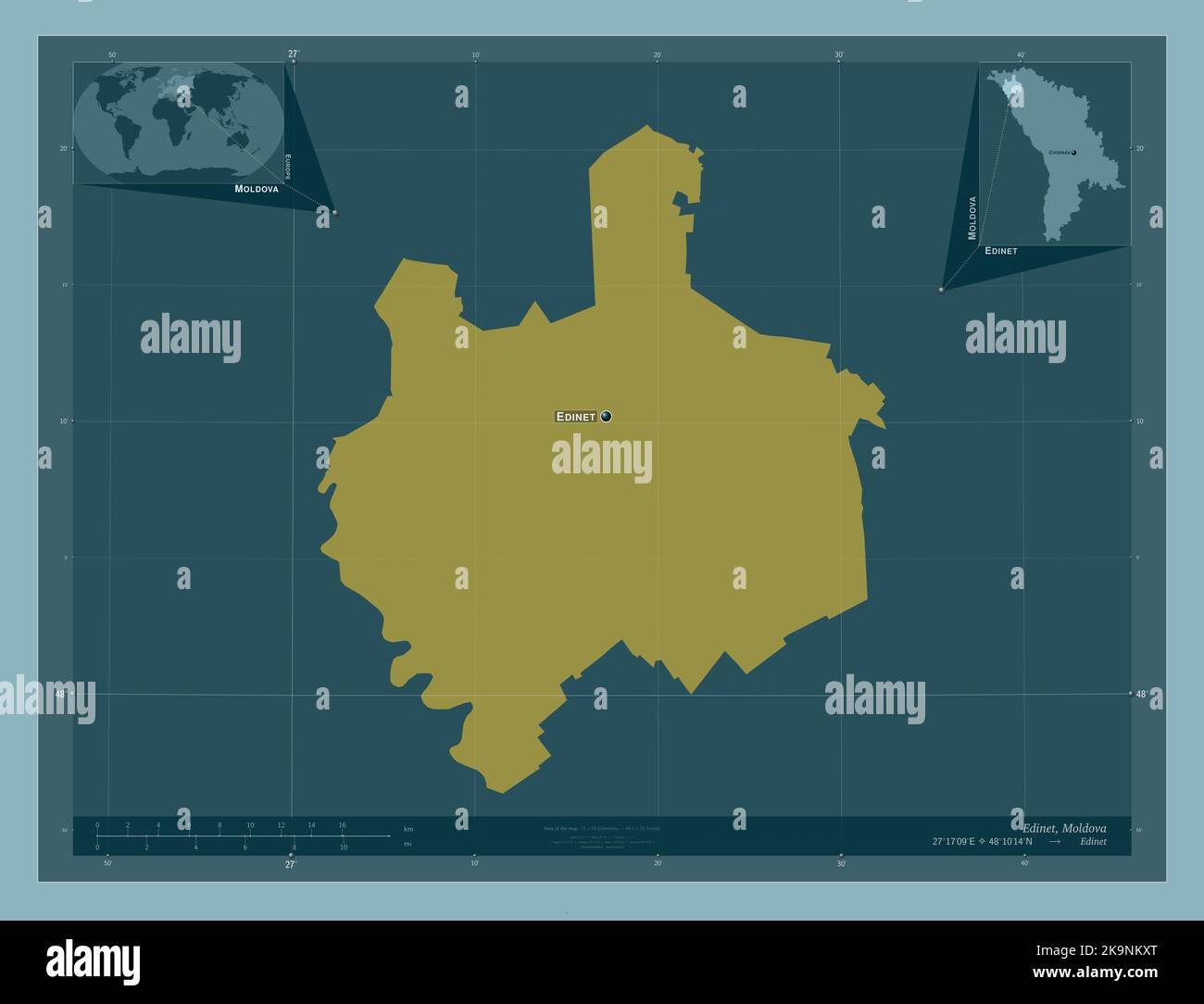 Edinet, district of Moldova. Solid color shape. Locations and names of ...