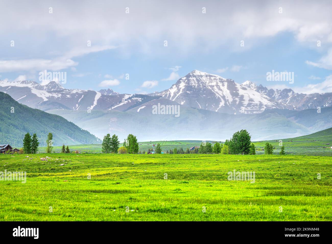 Crested Butte, Colorado rural summer countryside with blue clouds rain ...