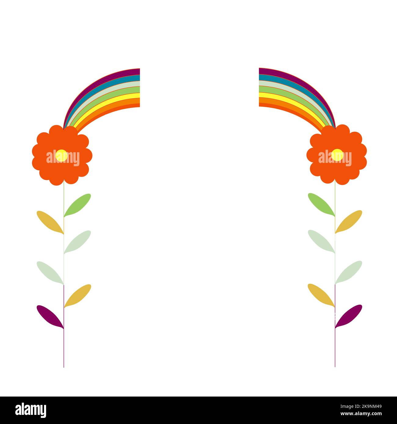 Vector illustration of the bright rainbow in ethnic style with flowers ...
