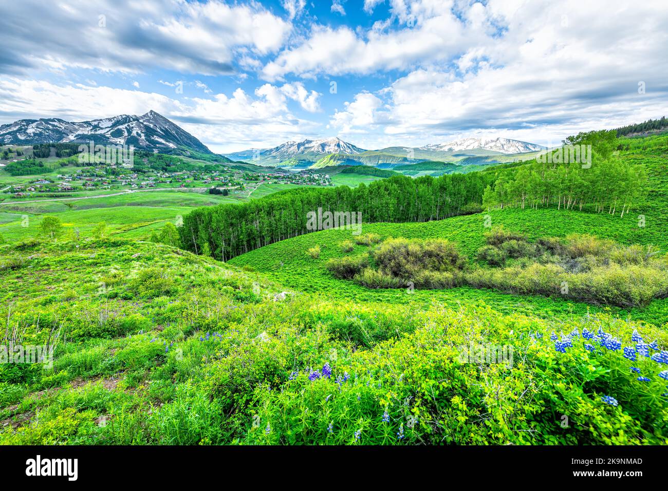 Wide angle view of Mount Crested Butte, Colorado ski resort town in ...