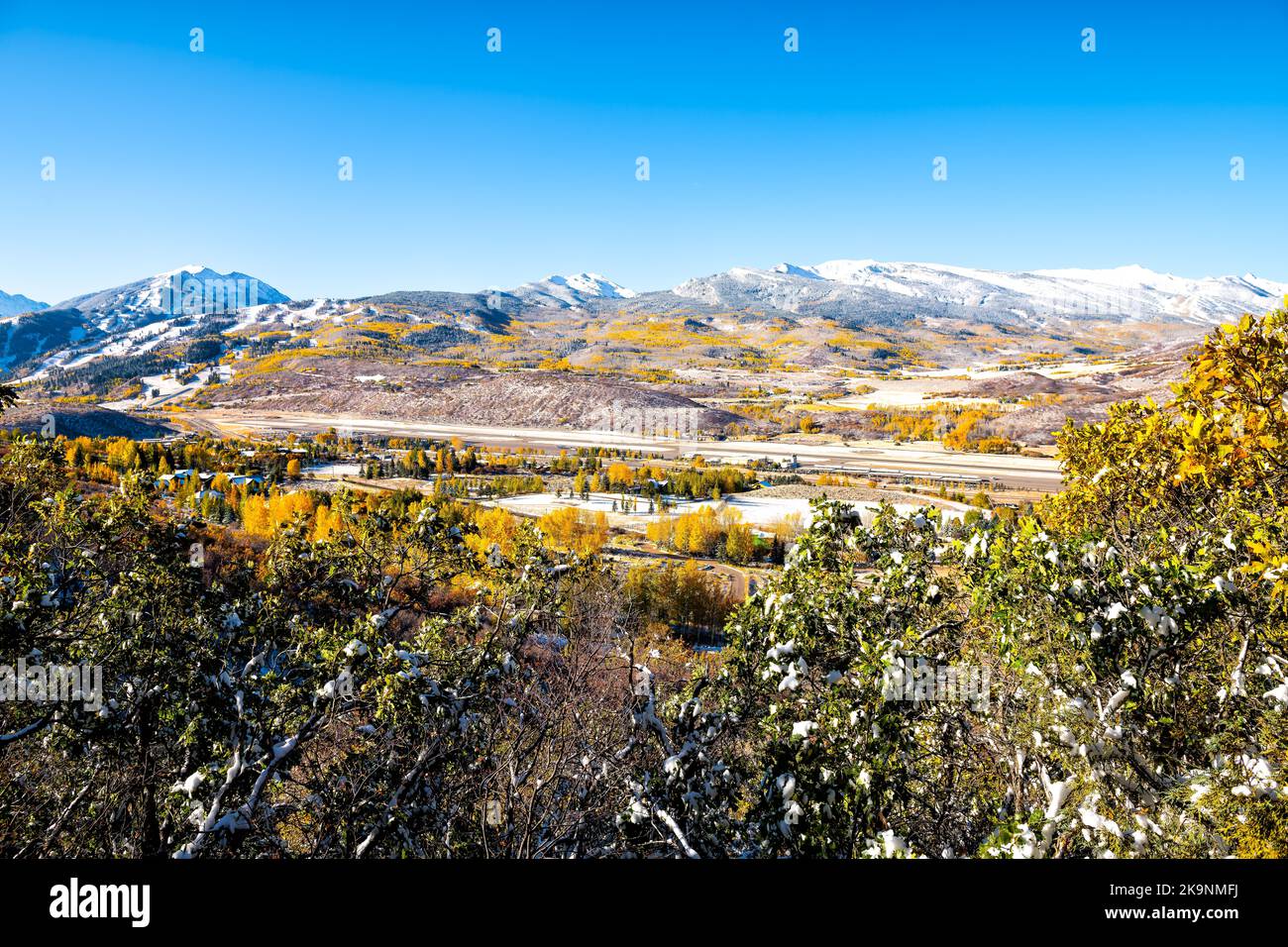 Aspen, Colorado city at Rocky mountains Roaring fork valley high angle ...
