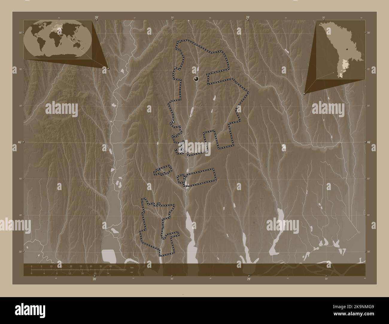 Gagauzia, autonomous territory of Moldova. Elevation map colored in ...