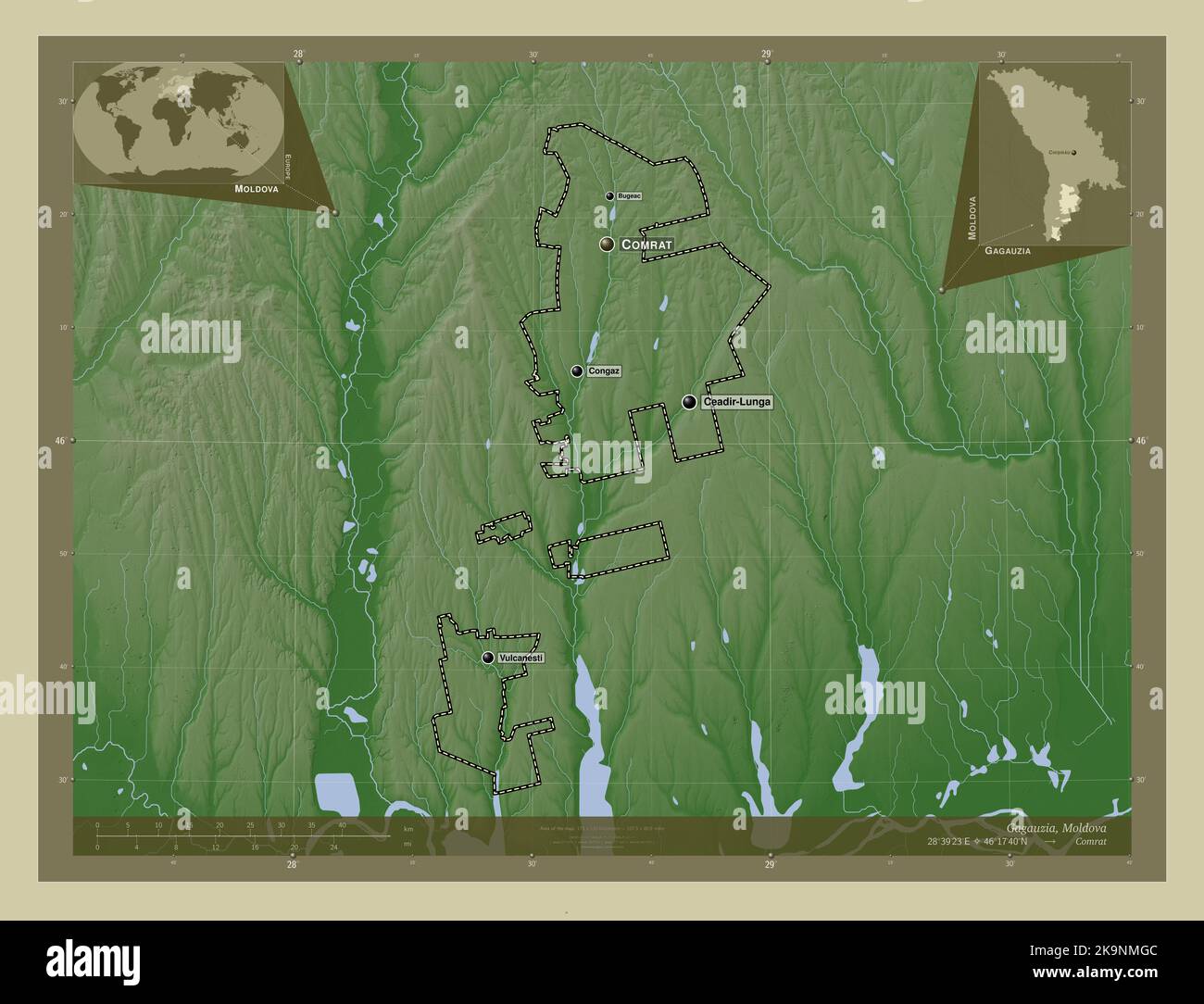 Gagauzia, autonomous territory of Moldova. Elevation map colored in ...
