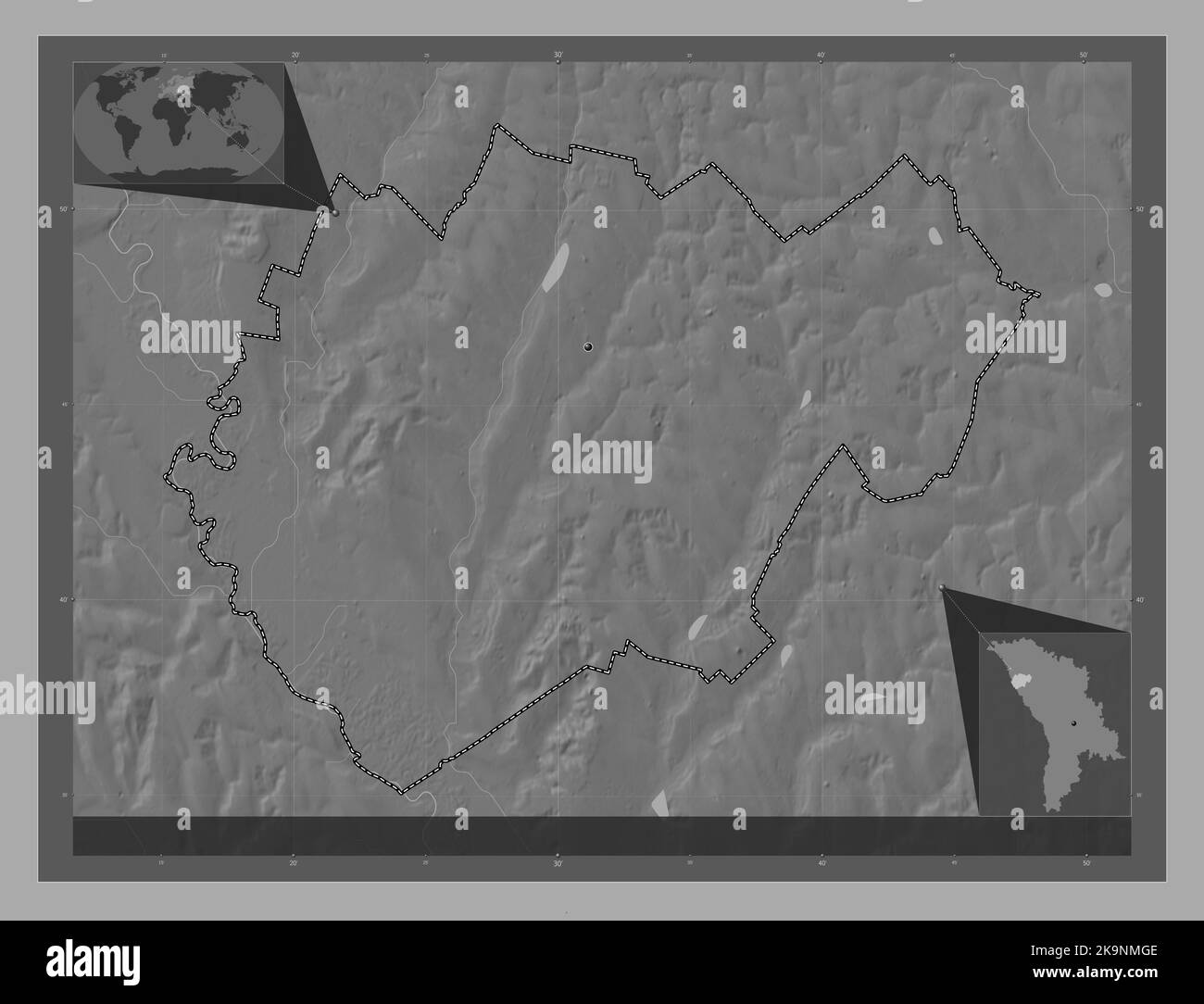 Glodeni, district of Moldova. Bilevel elevation map with lakes and ...