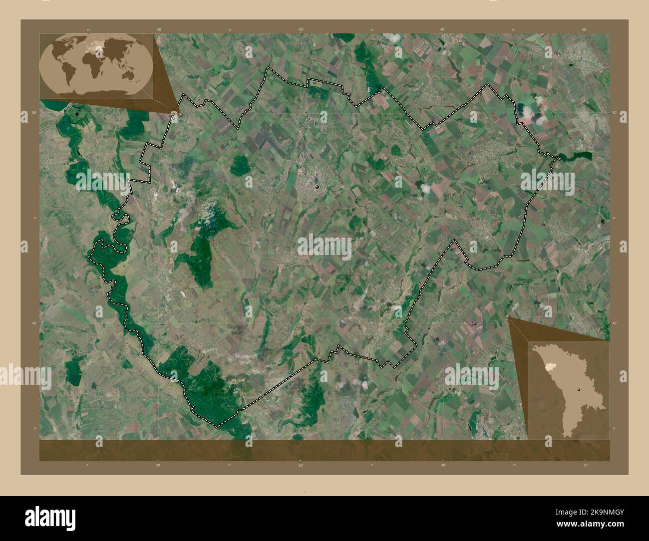 Glodeni, district of Moldova. Low resolution satellite map. Locations ...