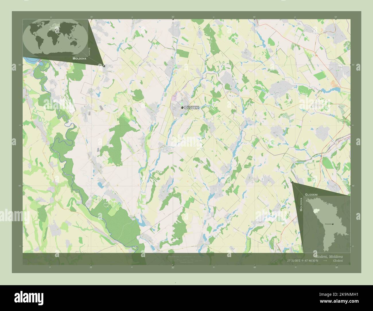 Glodeni, district of Moldova. Open Street Map. Locations and names of ...