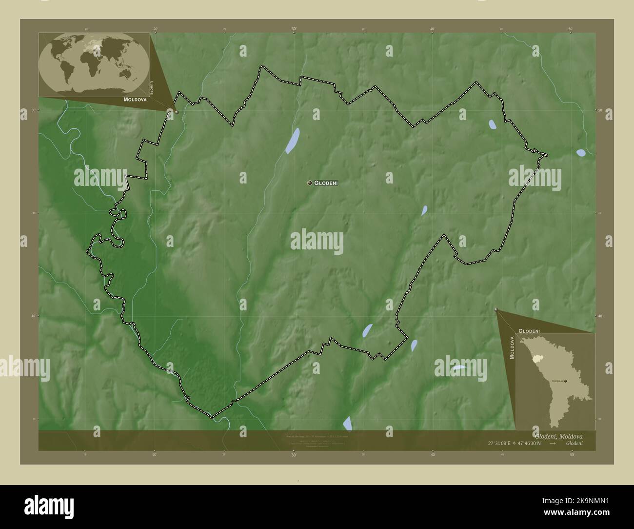 Glodeni, district of Moldova. Elevation map colored in wiki style with ...
