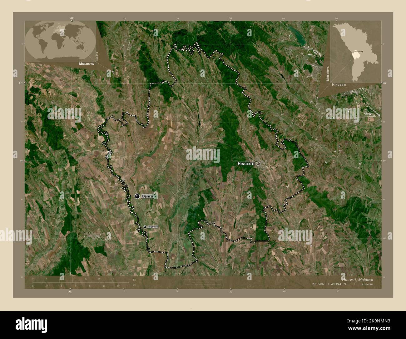 Hincesti, district of Moldova. High resolution satellite map. Locations ...