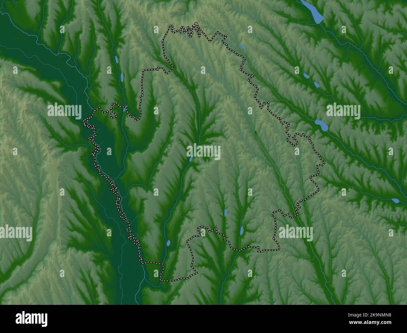 Hincesti, district of Moldova. Colored elevation map with lakes and ...