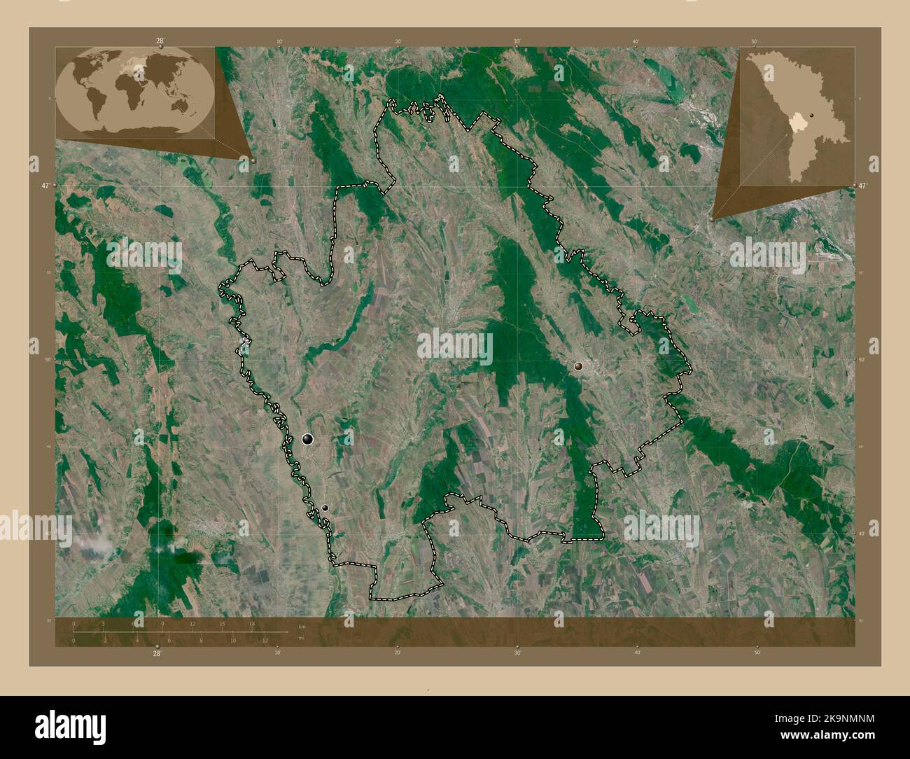 Hincesti, district of Moldova. Low resolution satellite map. Locations ...