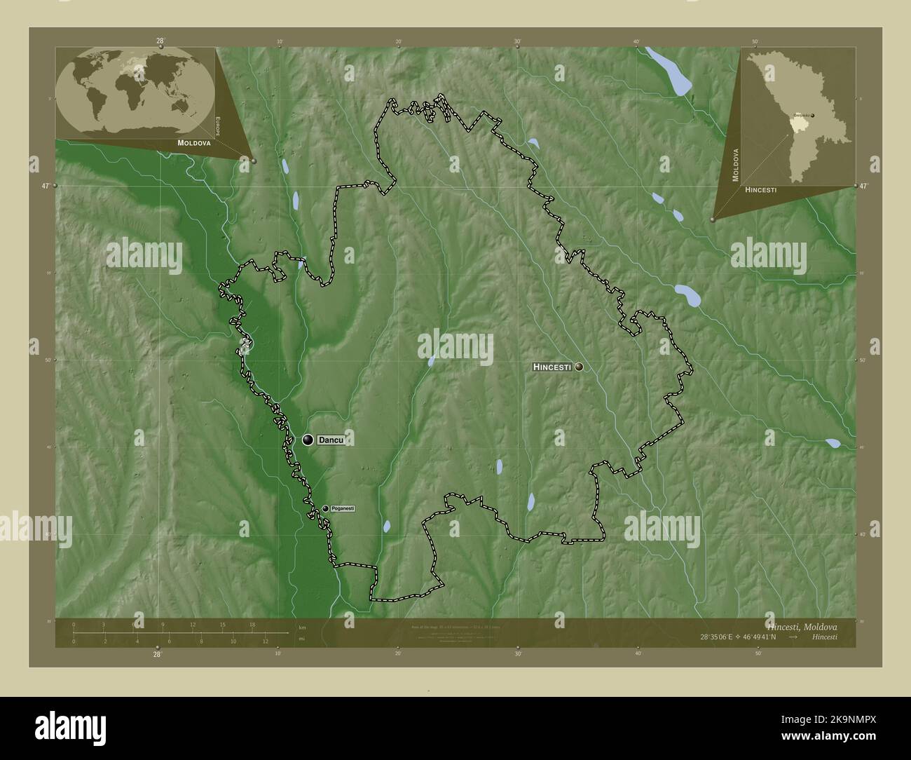 Hincesti, district of Moldova. Elevation map colored in wiki style with ...