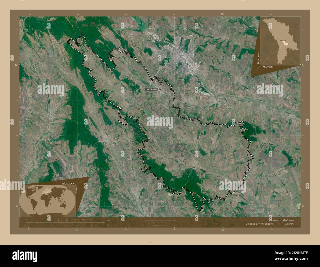 Ialoveni, district of Moldova. Low resolution satellite map. Locations ...