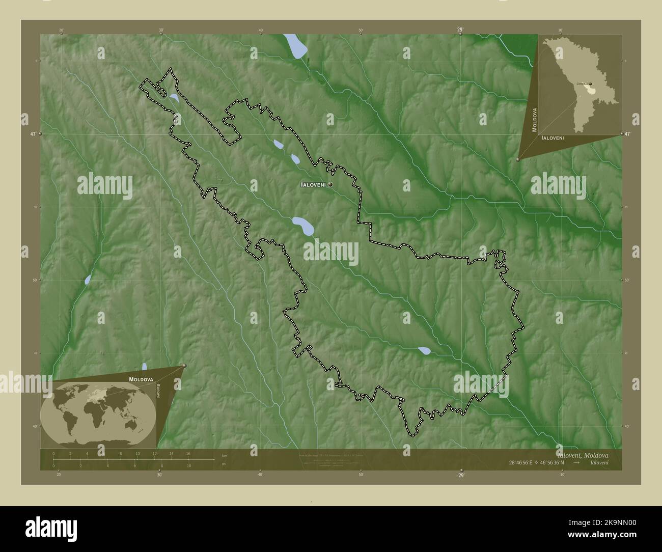 Ialoveni, district of Moldova. Elevation map colored in wiki style with ...