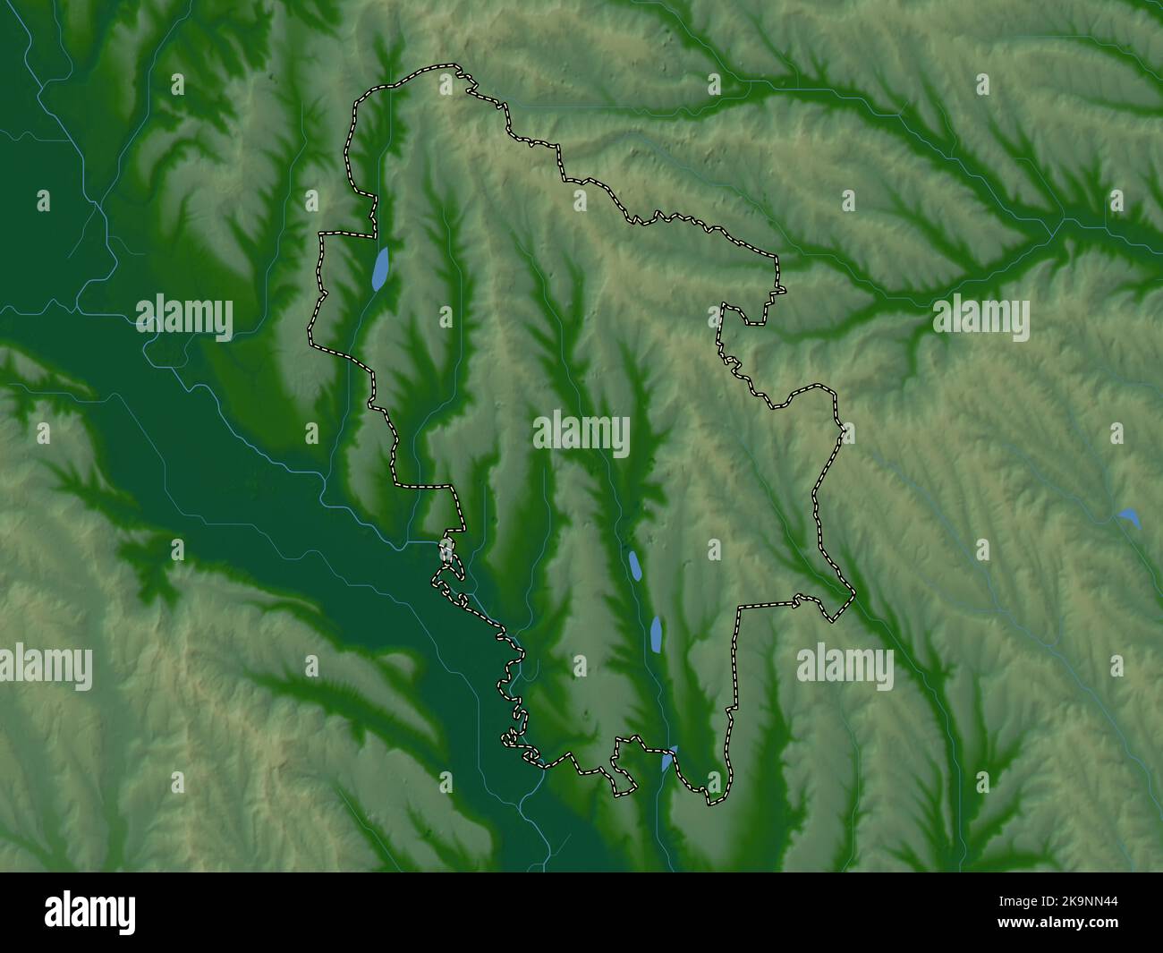 Nisporeni, district of Moldova. Colored elevation map with lakes and ...