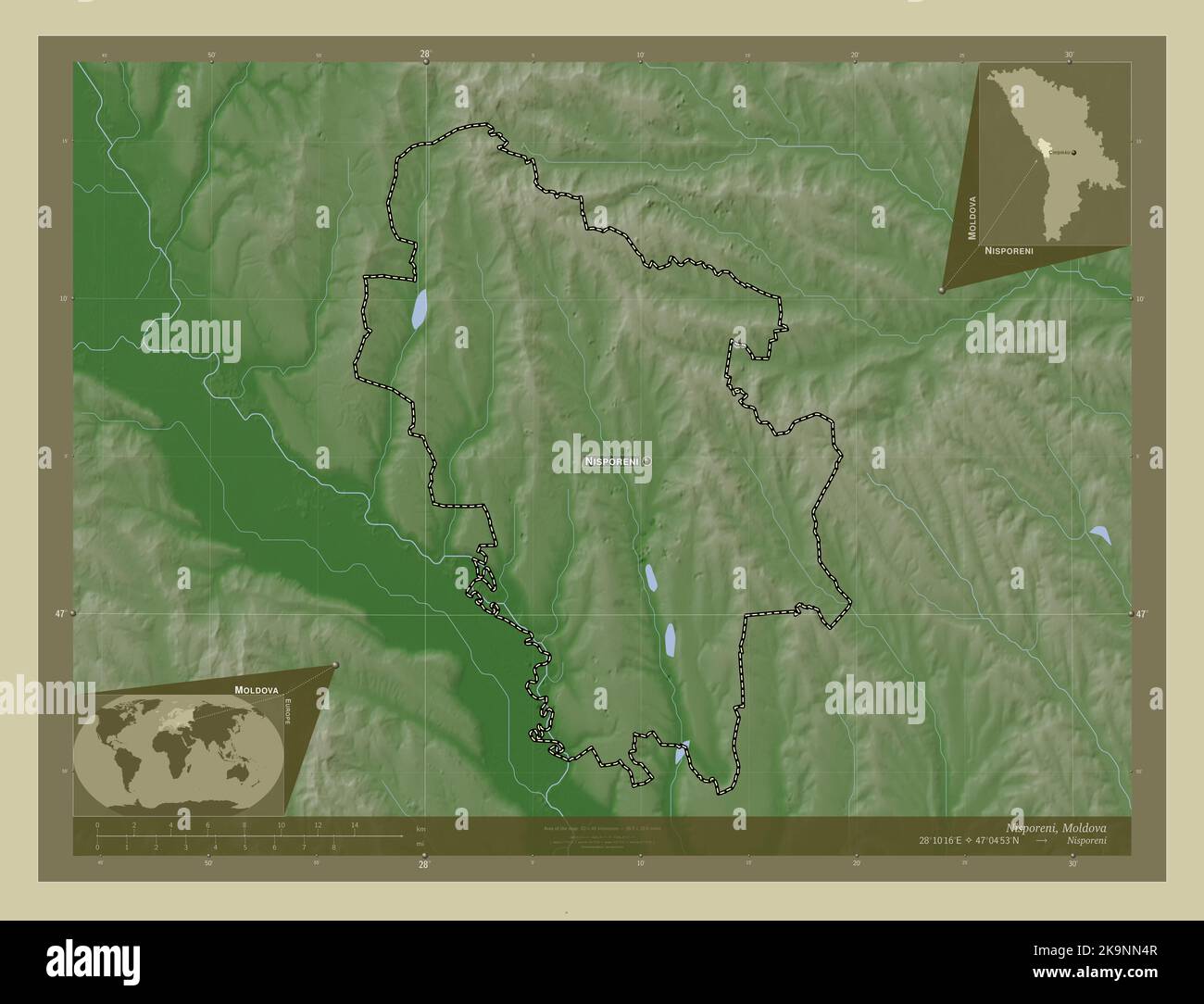 Nisporeni, district of Moldova. Elevation map colored in wiki style ...