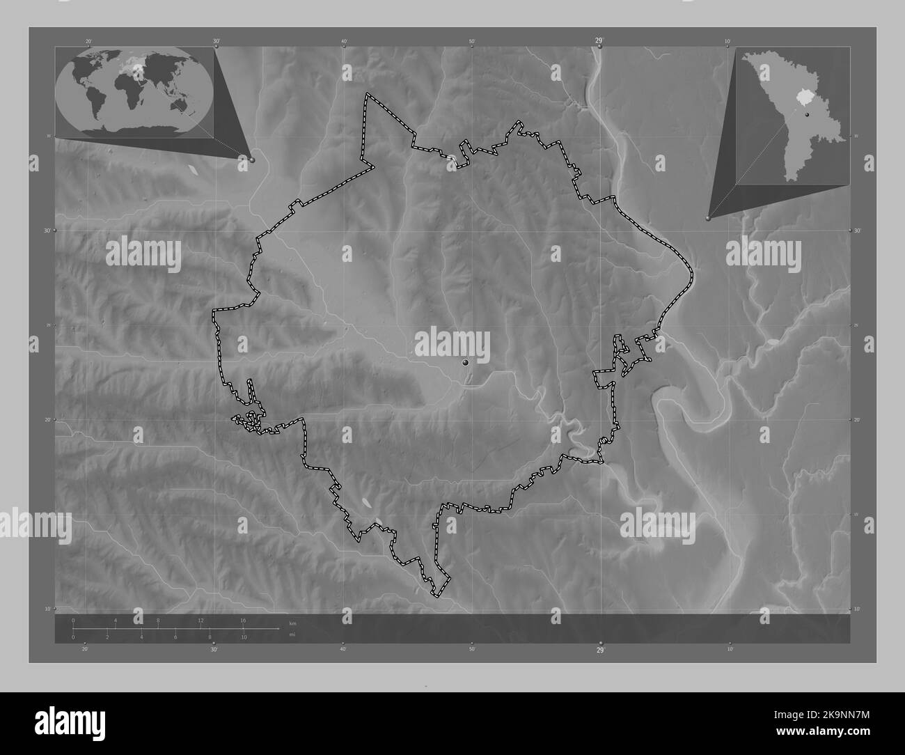 Orhei, district of Moldova. Grayscale elevation map with lakes and ...