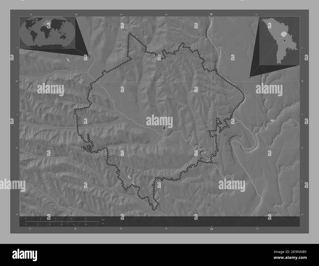 Orhei, district of Moldova. Bilevel elevation map with lakes and rivers ...