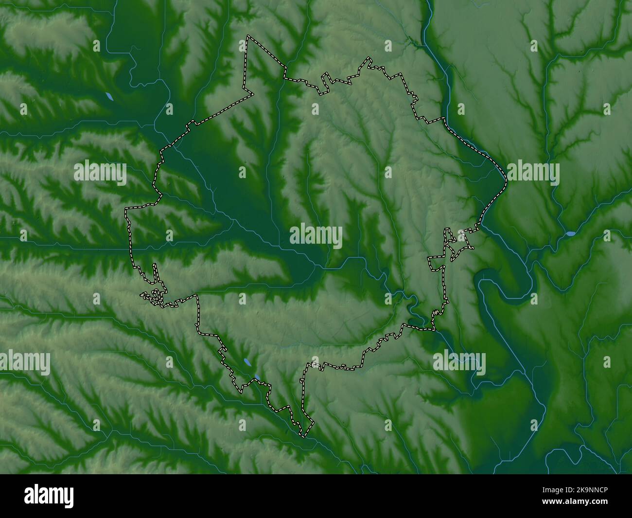 Orhei, district of Moldova. Colored elevation map with lakes and rivers ...
