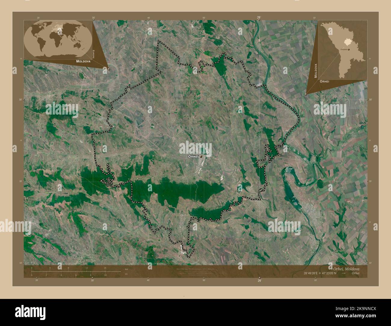 Orhei, district of Moldova. Low resolution satellite map. Locations and ...