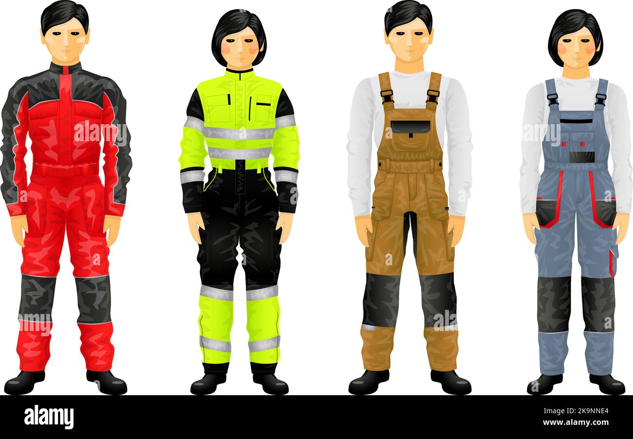 Overalls icons set cartoon vector. Workwear denim. Construction worker ...