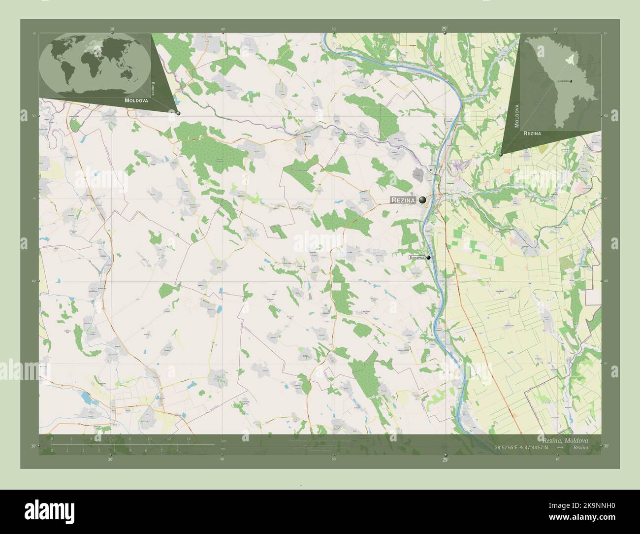 Rezina, district of Moldova. Open Street Map. Locations and names of ...
