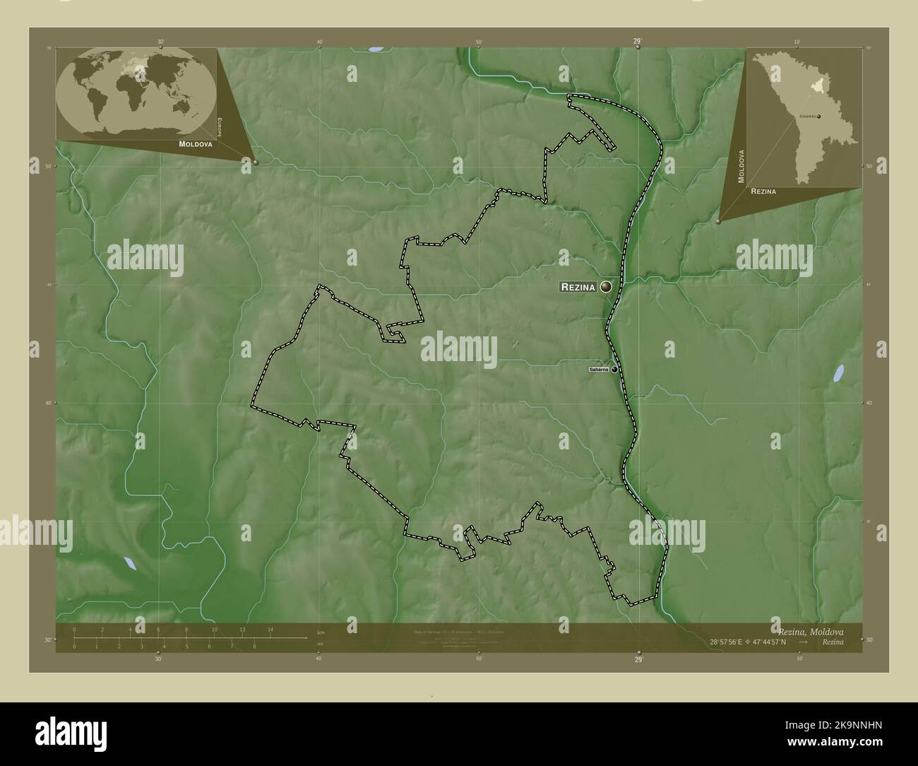 Rezina, district of Moldova. Elevation map colored in wiki style with ...