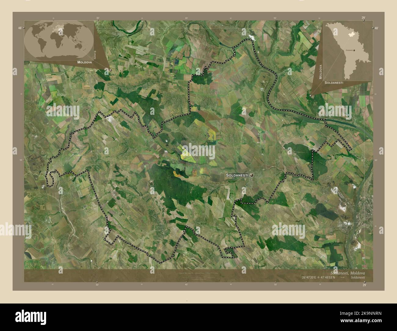 Soldanesti, district of Moldova. High resolution satellite map ...