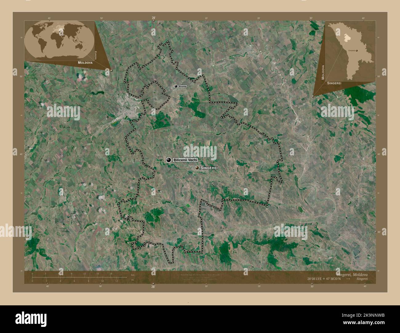 Singerei, district of Moldova. Low resolution satellite map. Locations ...