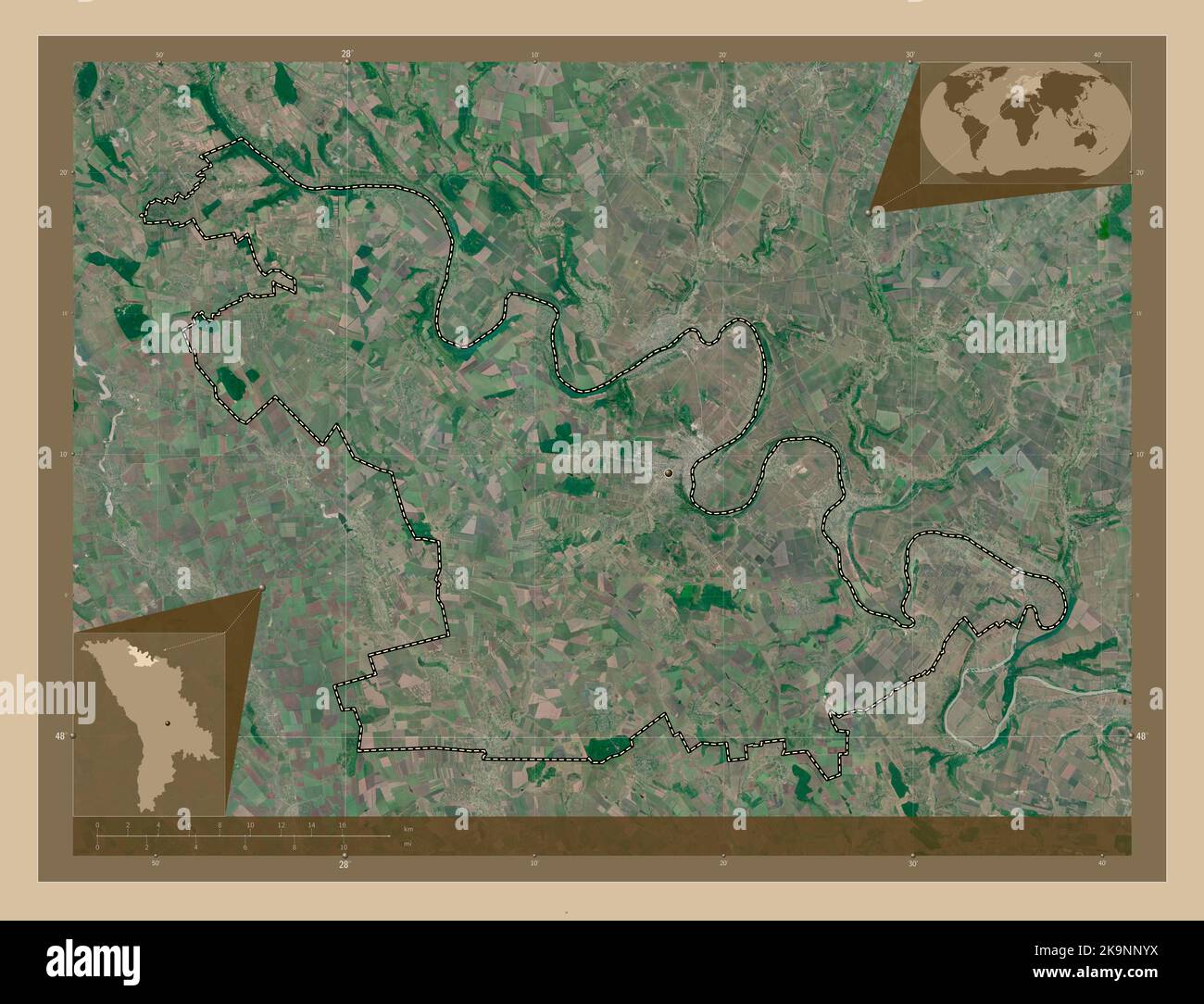 Soroca, district of Moldova. Low resolution satellite map. Corner ...