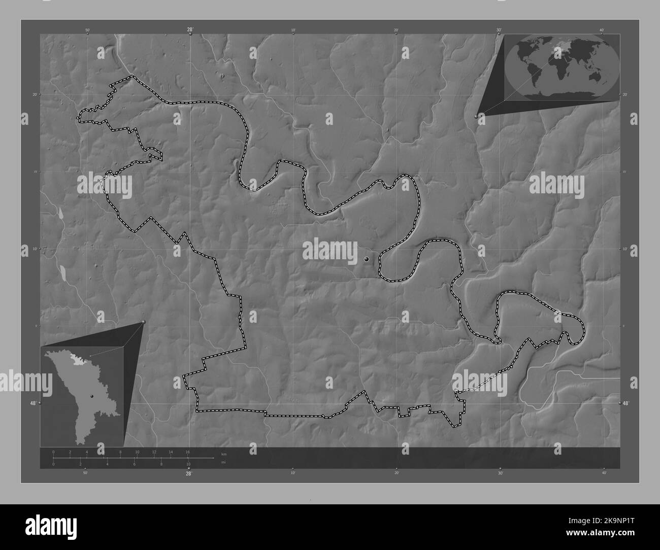 Soroca, district of Moldova. Bilevel elevation map with lakes and ...