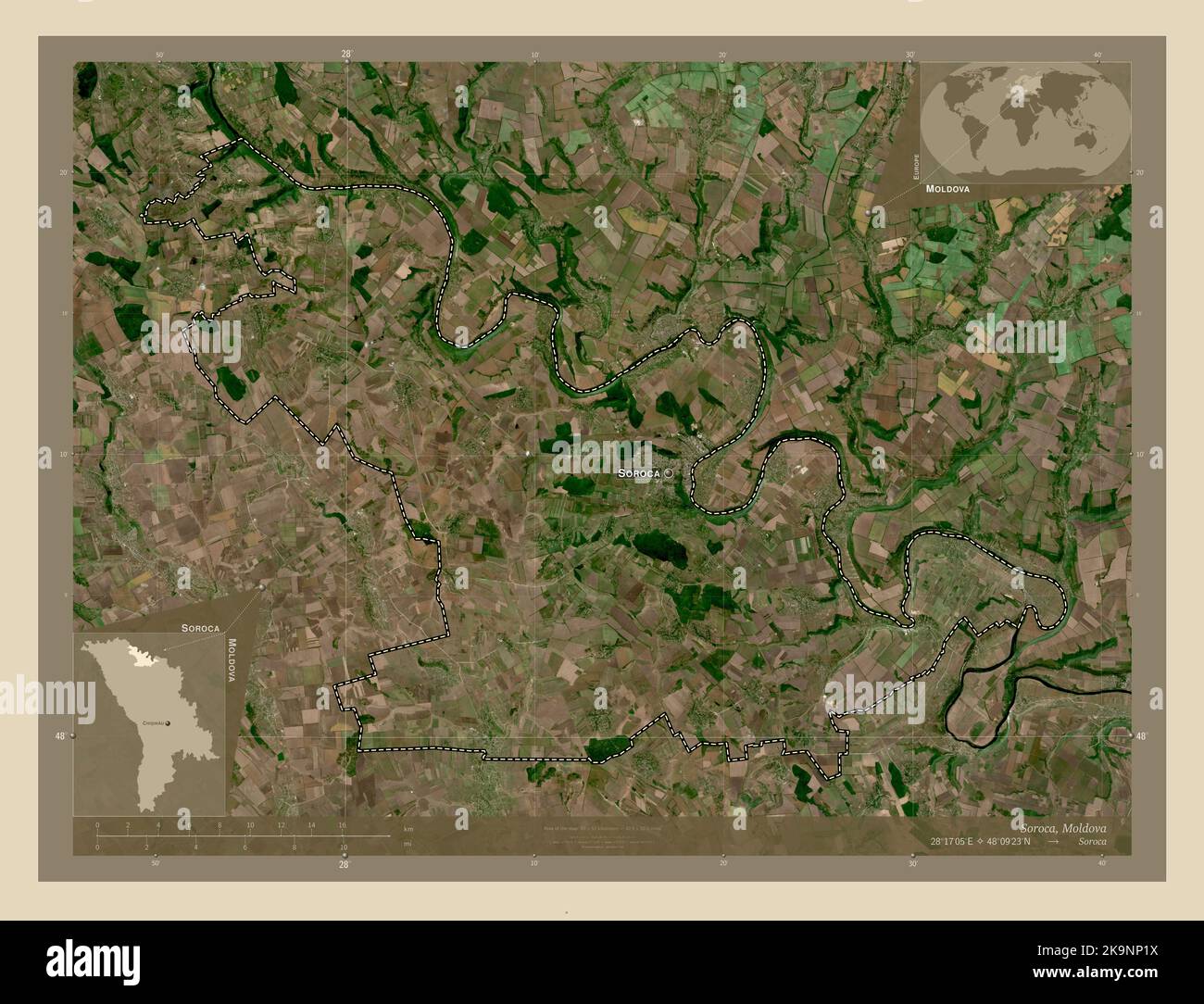 Soroca, district of Moldova. High resolution satellite map. Locations ...